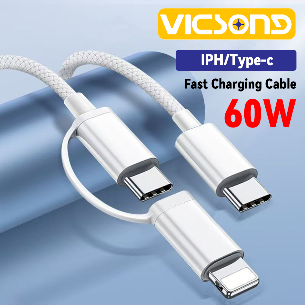 PD 60W Type C to USB C with IPH charger Cable 2 In 1 Fast charging Data ...