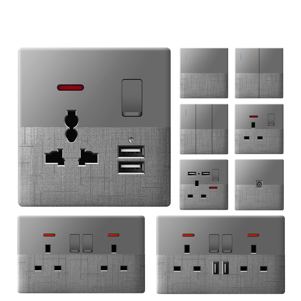 VISWE wall socket wall switch usb socket universal socket socket with switch 3 pin socket grey ...