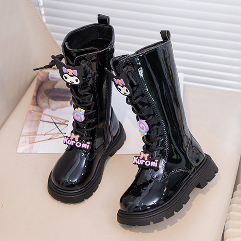 Kids Long Boots for kids girls White Leather Kuromi Boots for kids ...