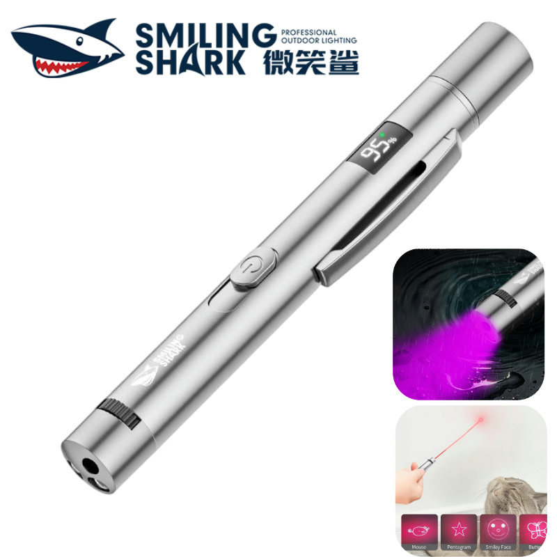 SMILING SHARK LED Pen Light Flashlight 3in1 Laser Pointer 365nm UVLight ...
