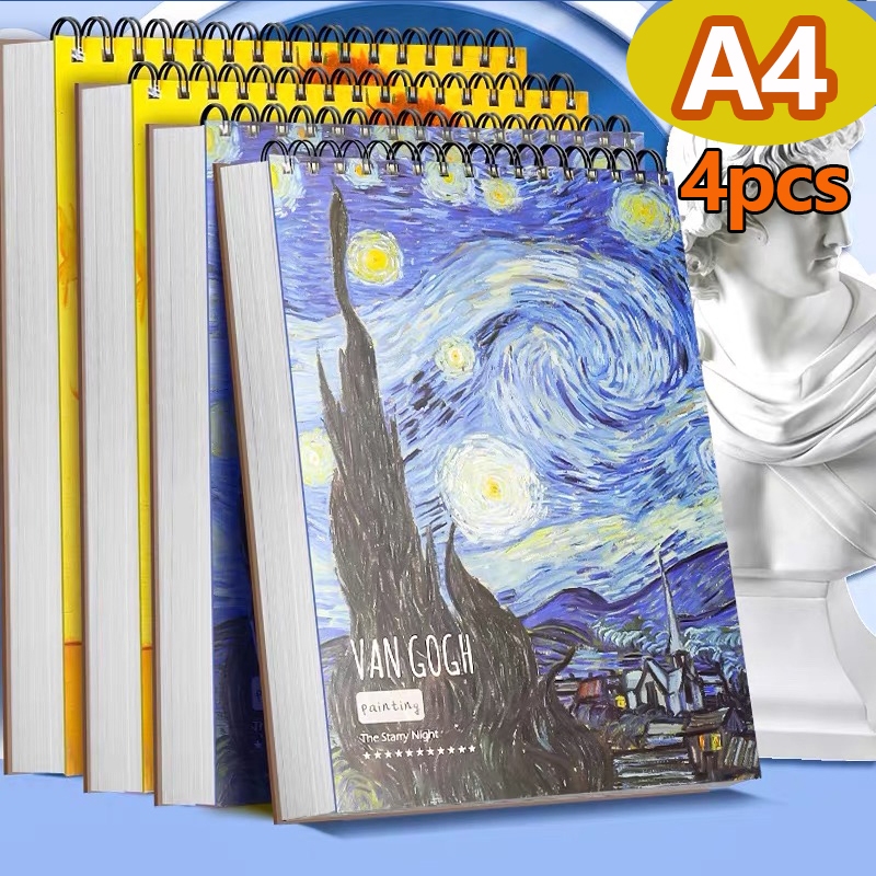 4Pcs A4 Van Gogh Spiral Sketchbook Big Thick Paper Notebook Drawing ...