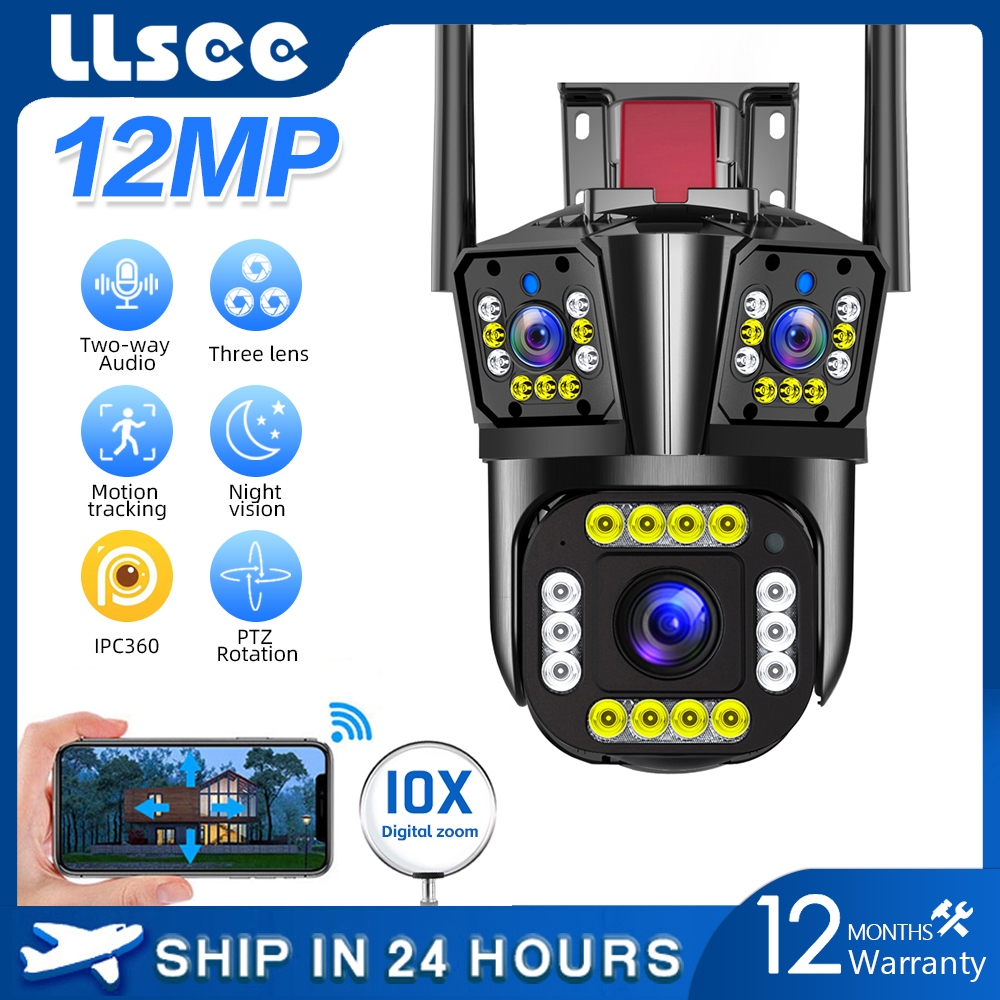 LLSEE three lens 6K 12MP 10x zoom WIFI outdoor wireless CCTV waterproof ...