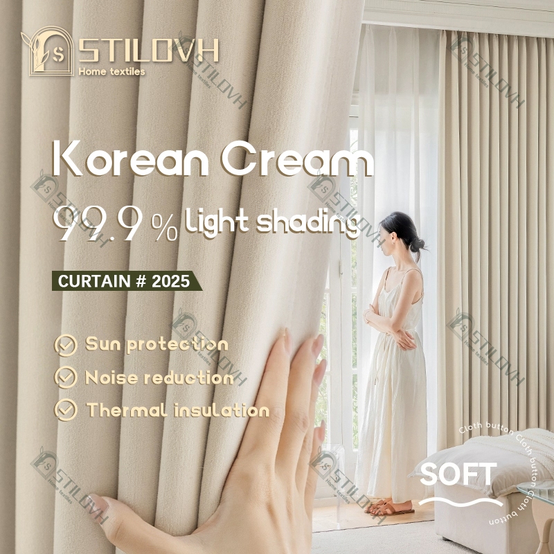 STLIOVH Cream Korean Ring Curtains Makapal Living room Aesthetic ...