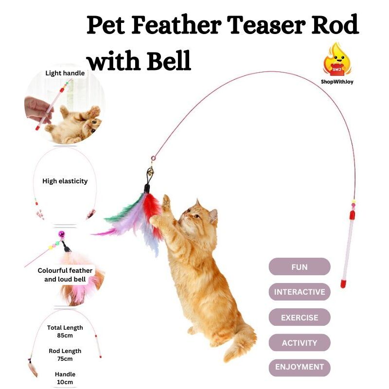 Cat Teaser Pet Cat Puppy Teaser Bell Feather Retractable Stick Rod ...