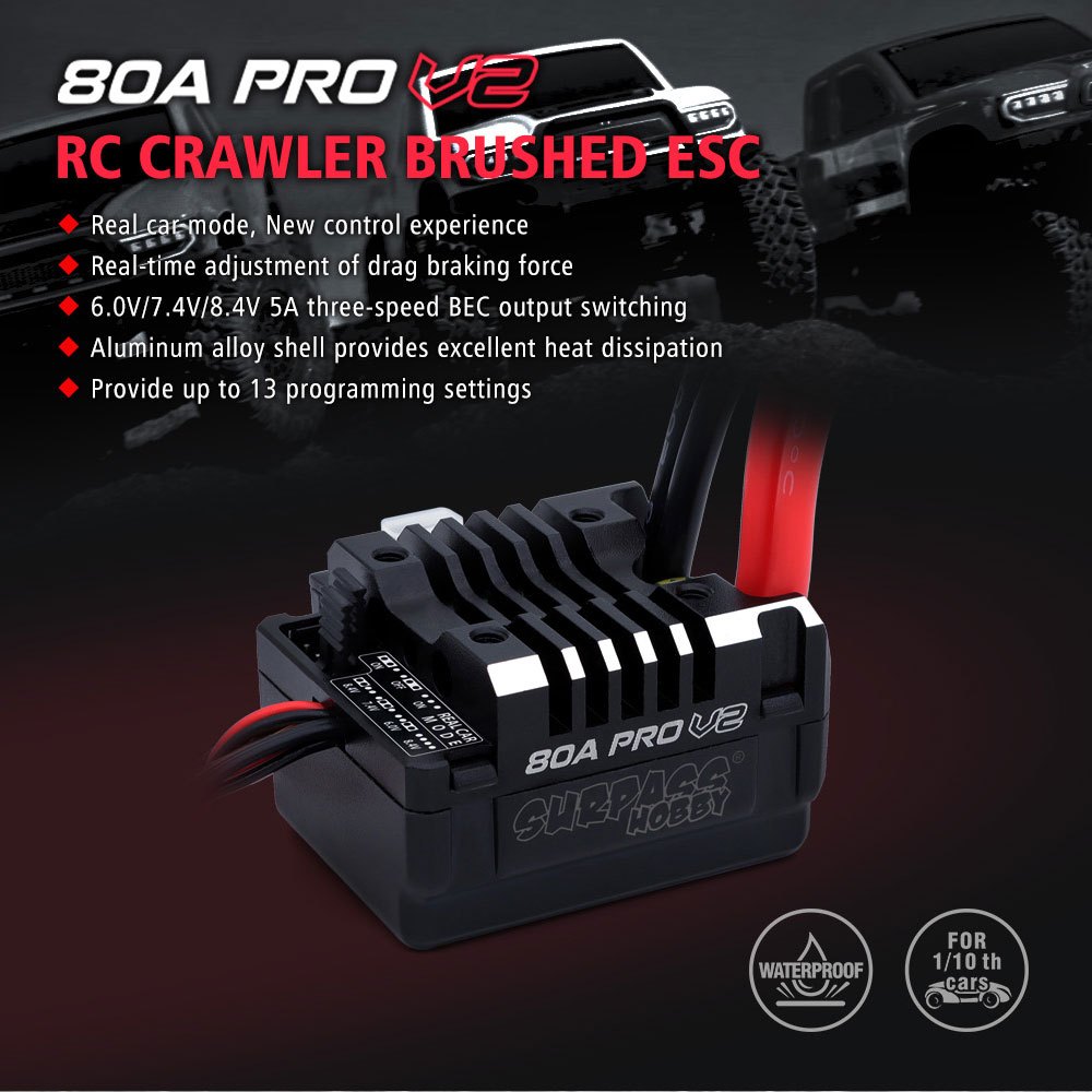 Surpass Hobby 80A Pro V2 RC Crawler Brushed ESC For 1/10 Crawler ...