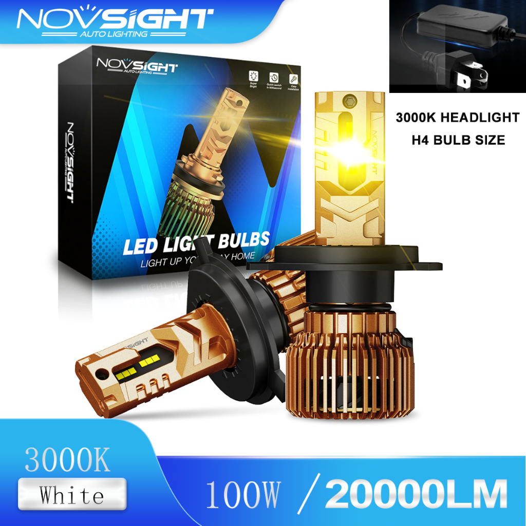 Novsight N75Y H4 Car LED Headlight 3000K yellow light High & Low Beam ...