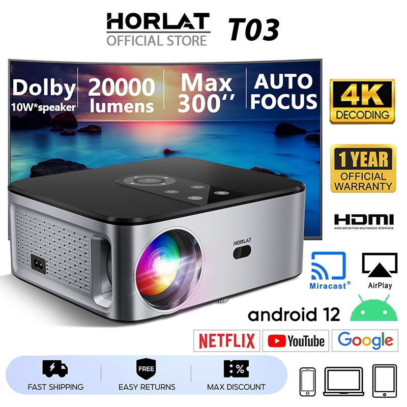 HORLAT T03 wifi Projector HighBright 20000LM Ultra HD 8K Home Theater ...