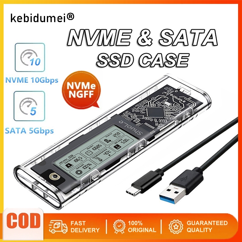 M.2 NVME/NGFF Dual Protocol SSD Enclosure Transparent Hard Drive Case USB3.2 Type C with ...