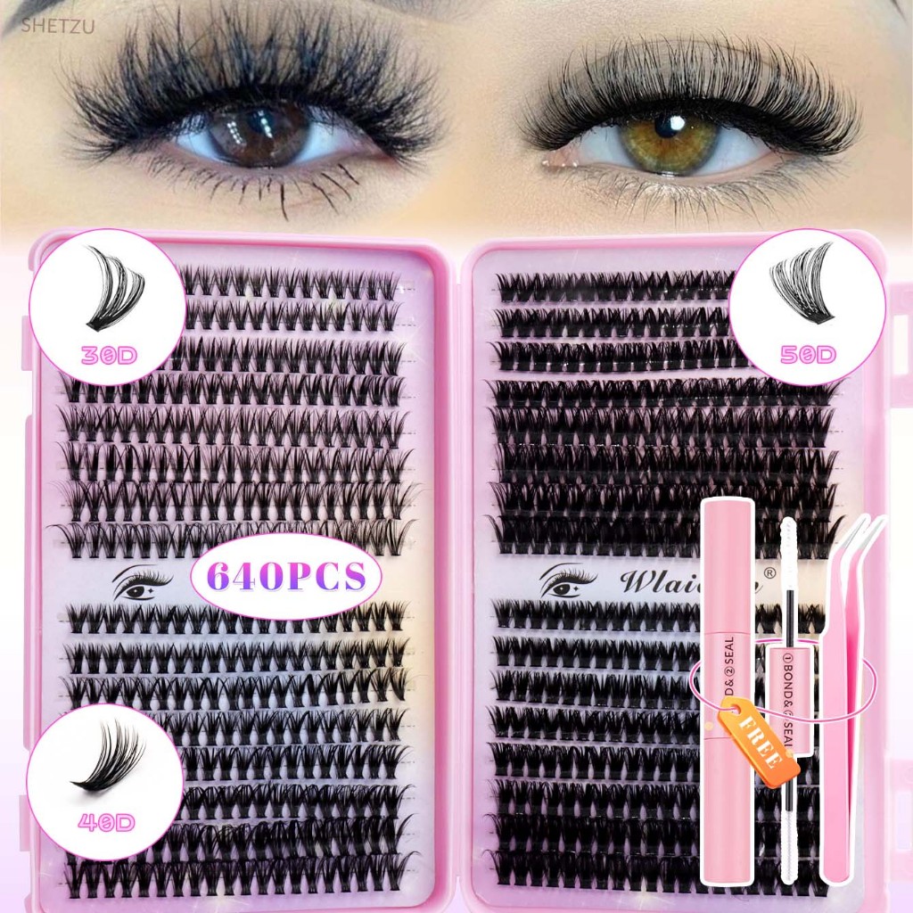 SHETZU DIY Clusters Eyelash Extension Set Bond and Seal 9-16mm Mix ...