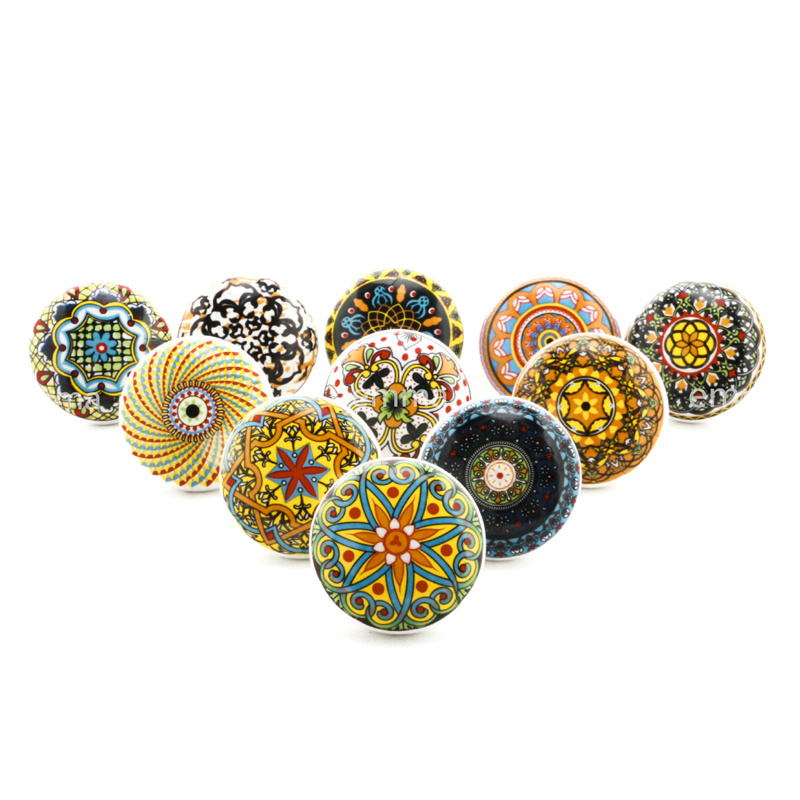 Bohemian Style Ceramic Single Hole Round Handles Bookcase Cupboard ...