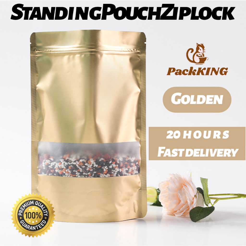 Gold Aluminium Stand Pouch Matte Window plastic ziplock Packaging ...