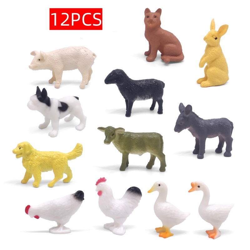 12 Farm Small Animal Small Mini Simulation Model Cute Solid Soft Gum ...