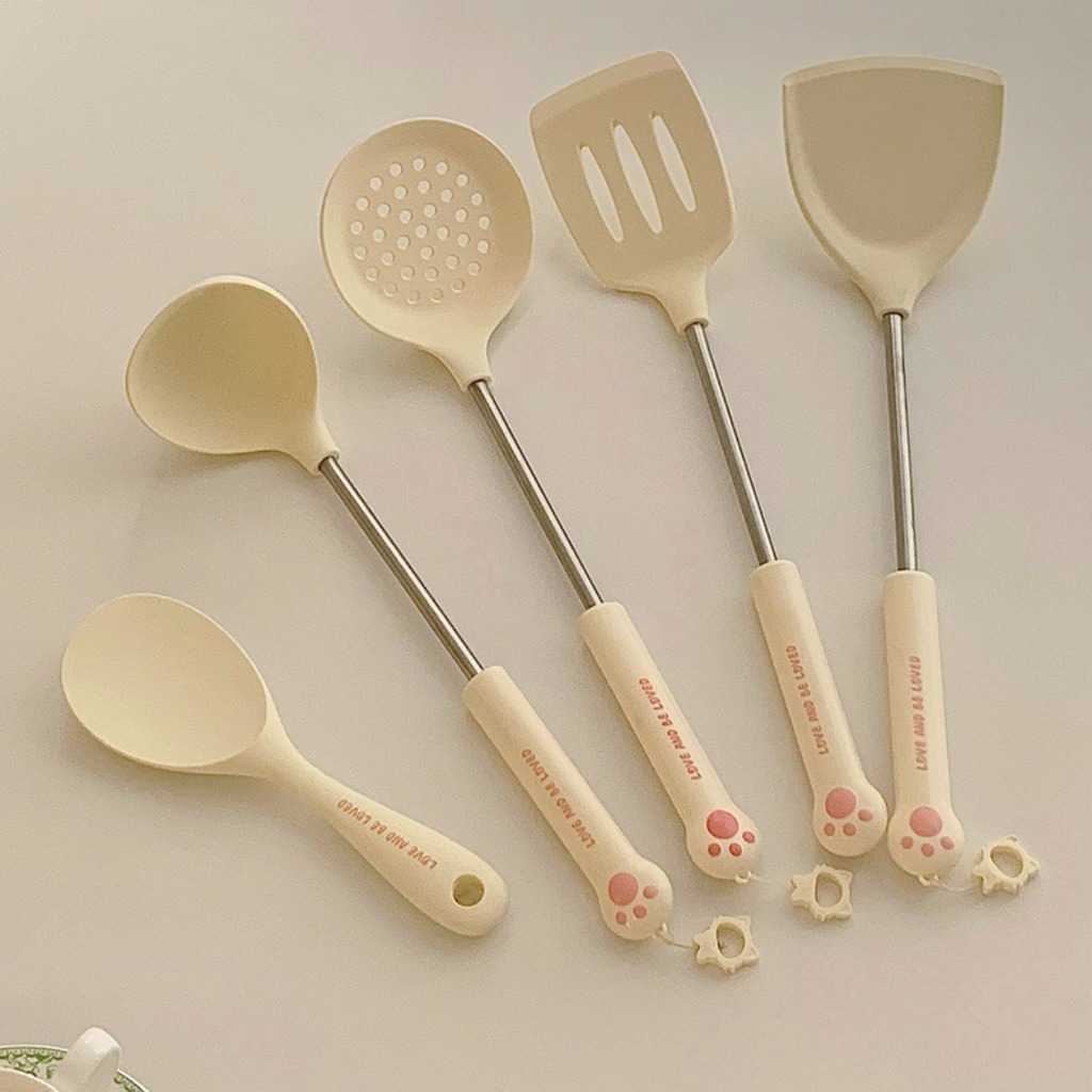 HERA Cute Cat Paw Silicone Utensils Set Turner Dipper Colander Rice ...