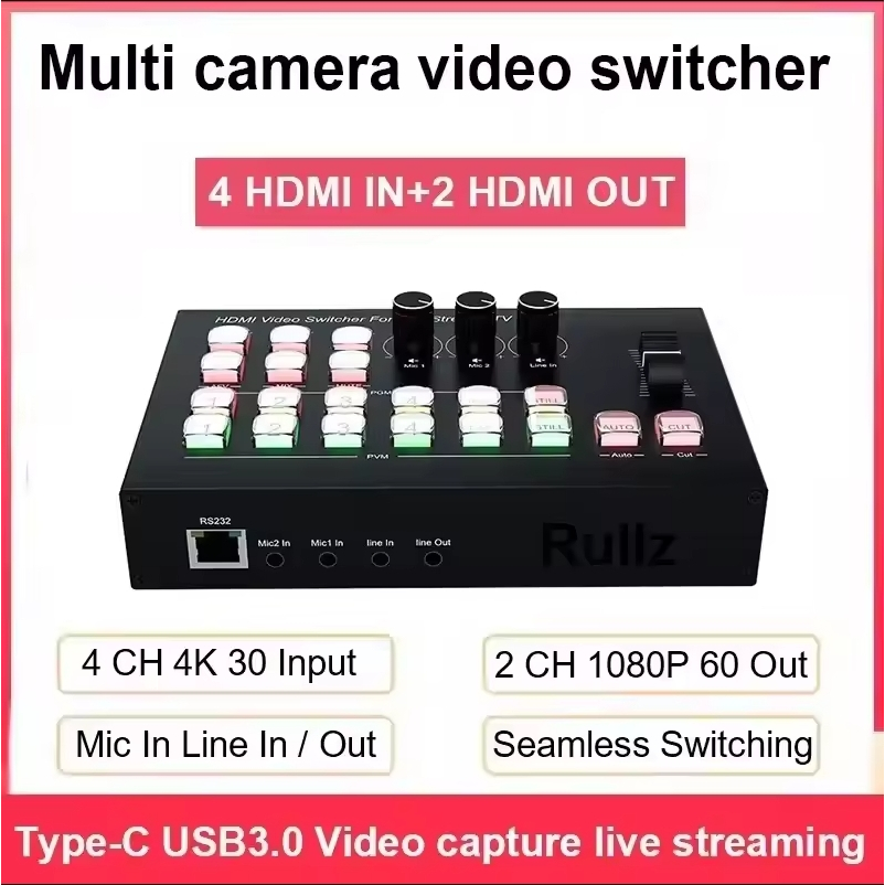 4K 4 Channel HDMI Multi Camera Live Streaming Production Video Mixer ...