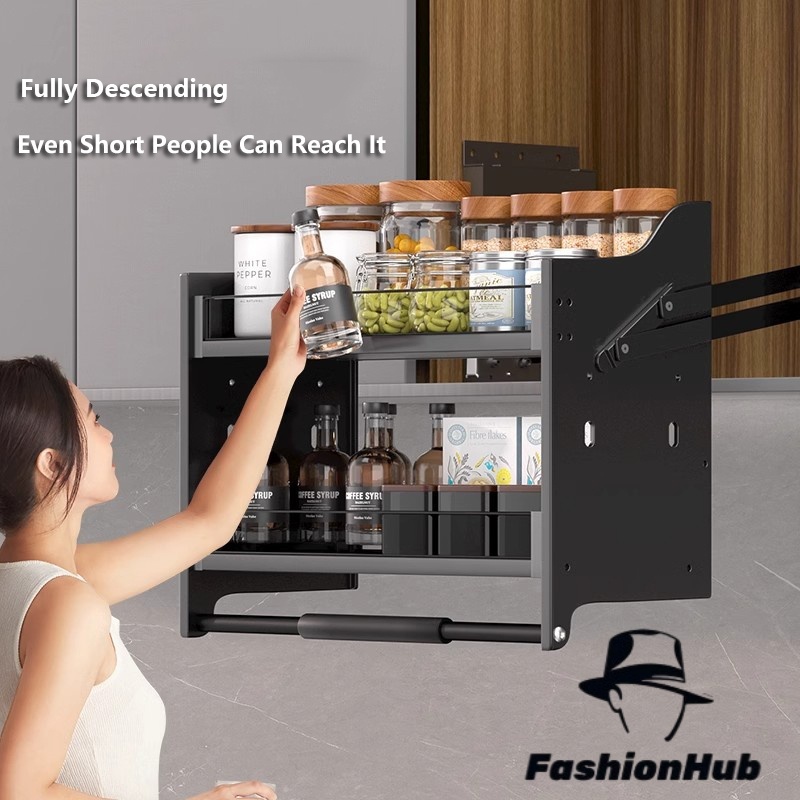 Pull Down Dish Rack Condiments Organizer Pull Out Basket Spice Rack ...