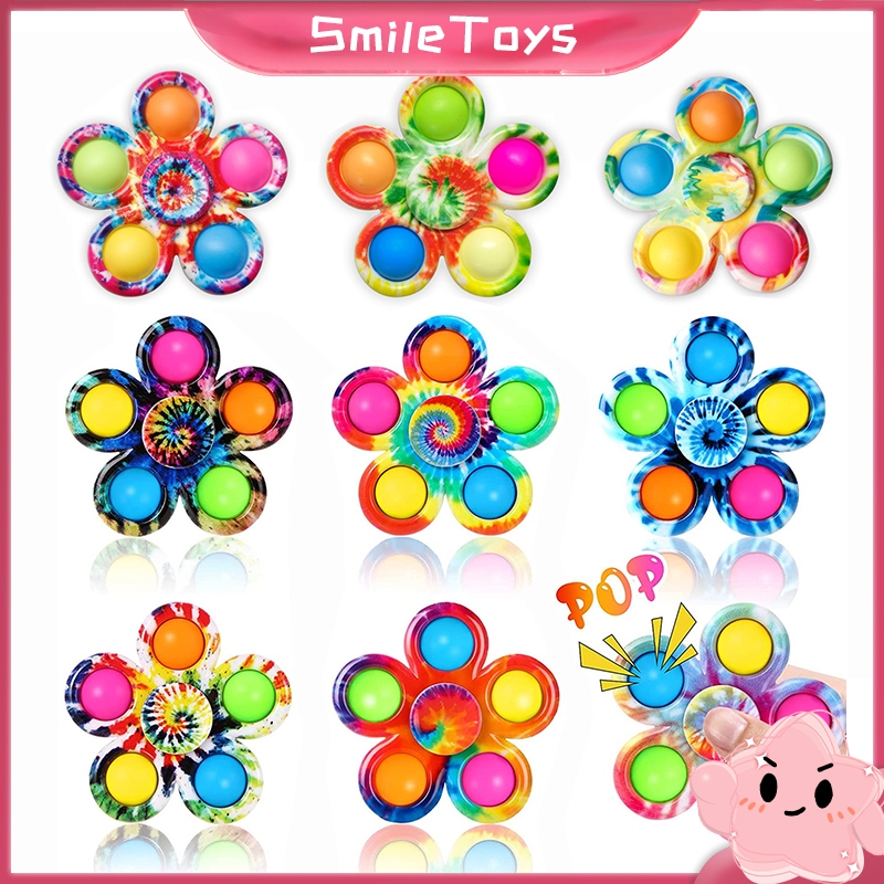 SmileToys Random color Flowers Pop it Spinning top Fidget Toys Set ...