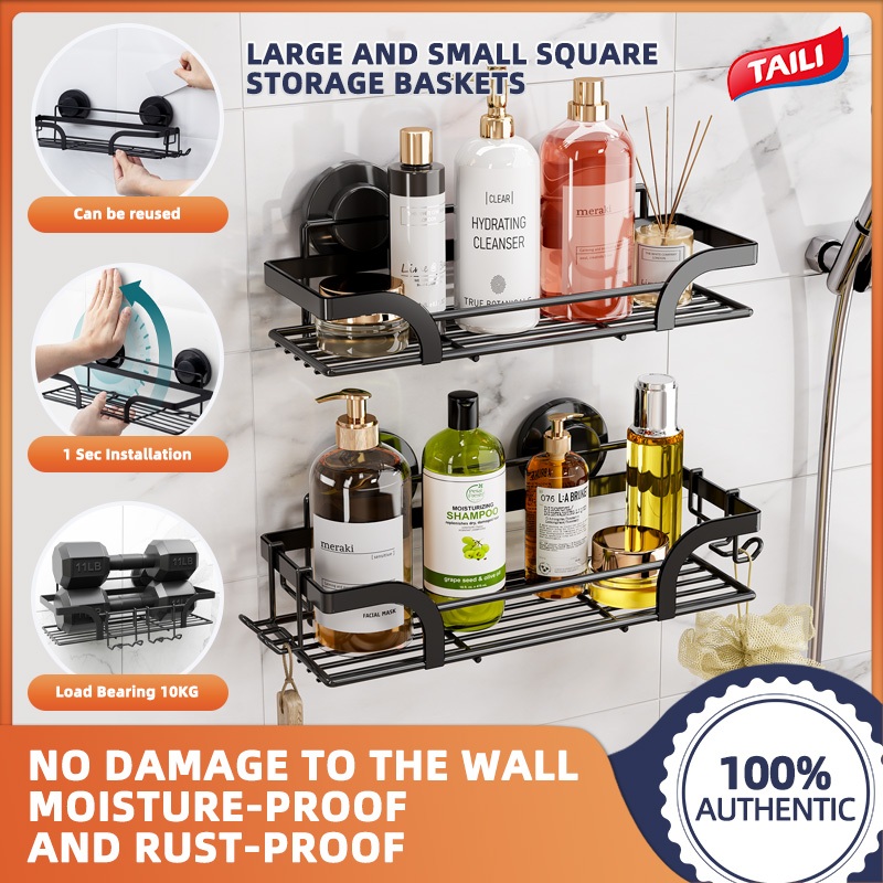 TAILI 2-Pack Heavy Duty Metal Shower Caddy with Hook, No-Drill Suction ...