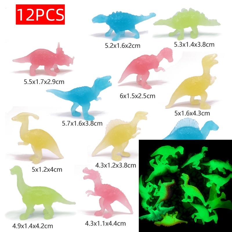 12 Luminous Mini Dinosaur Models Pterosaur Triceratops Tyrannosaurus ...