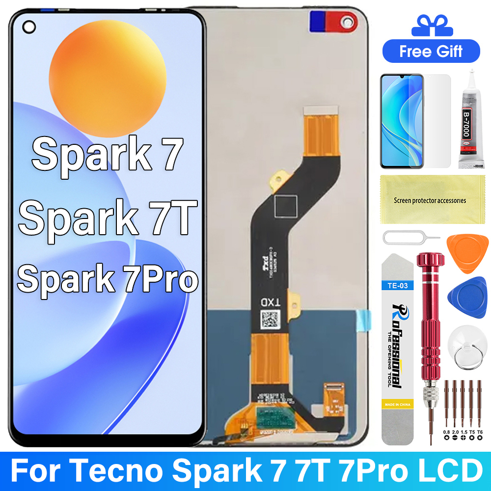 For Tecno Spark 7 7T 7Pro LCD Display Touch Screen KF6J KF6P KF8 Digitizer With Frame ...