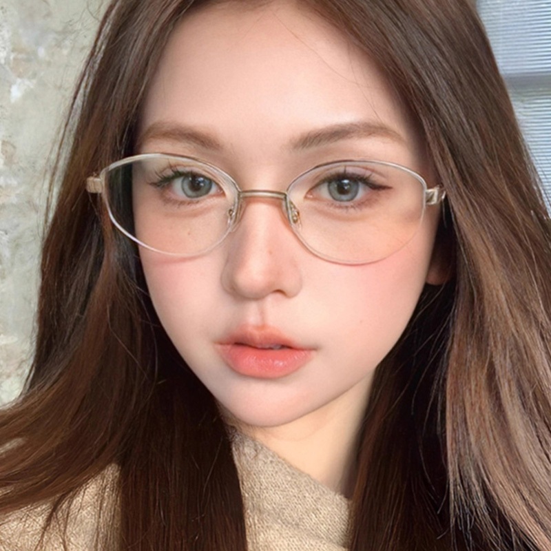 Fashion Oval Half Frame Titanium Eyeglasses for Women Vintage ...