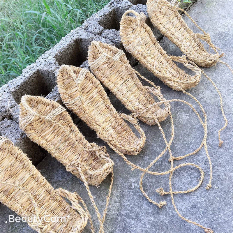 Pure Hand-Woven Straw Shoes Trendy Men Women Summer Lace-Up Sandals ...