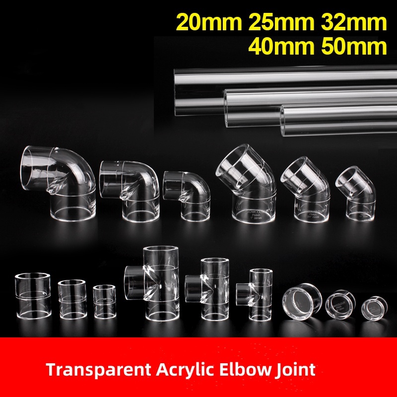 Transparent acrylic elbow joint PVC pipe tee 45 degree 90 degree fish ...
