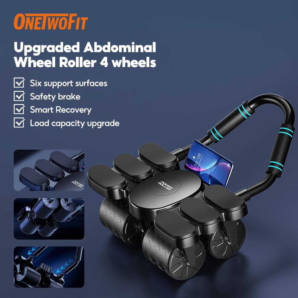 OneTwoFit Upgraded 4 Wheel Abdominal Wheel Beginner Abdominal Health ...