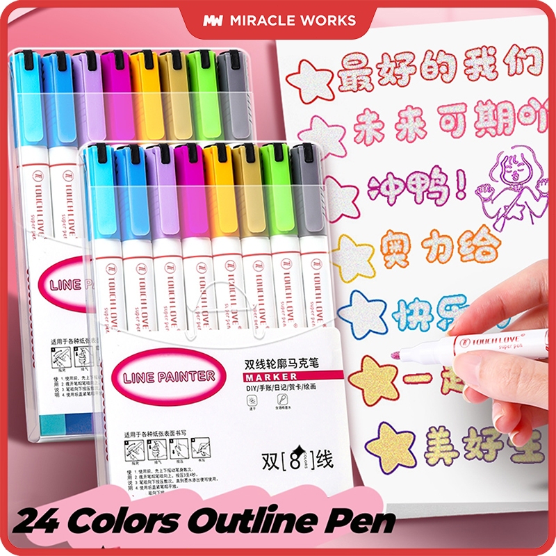 Double Line Outline Pen 8/12/24 Colors Set Dream Hand Acount pen DIY ...