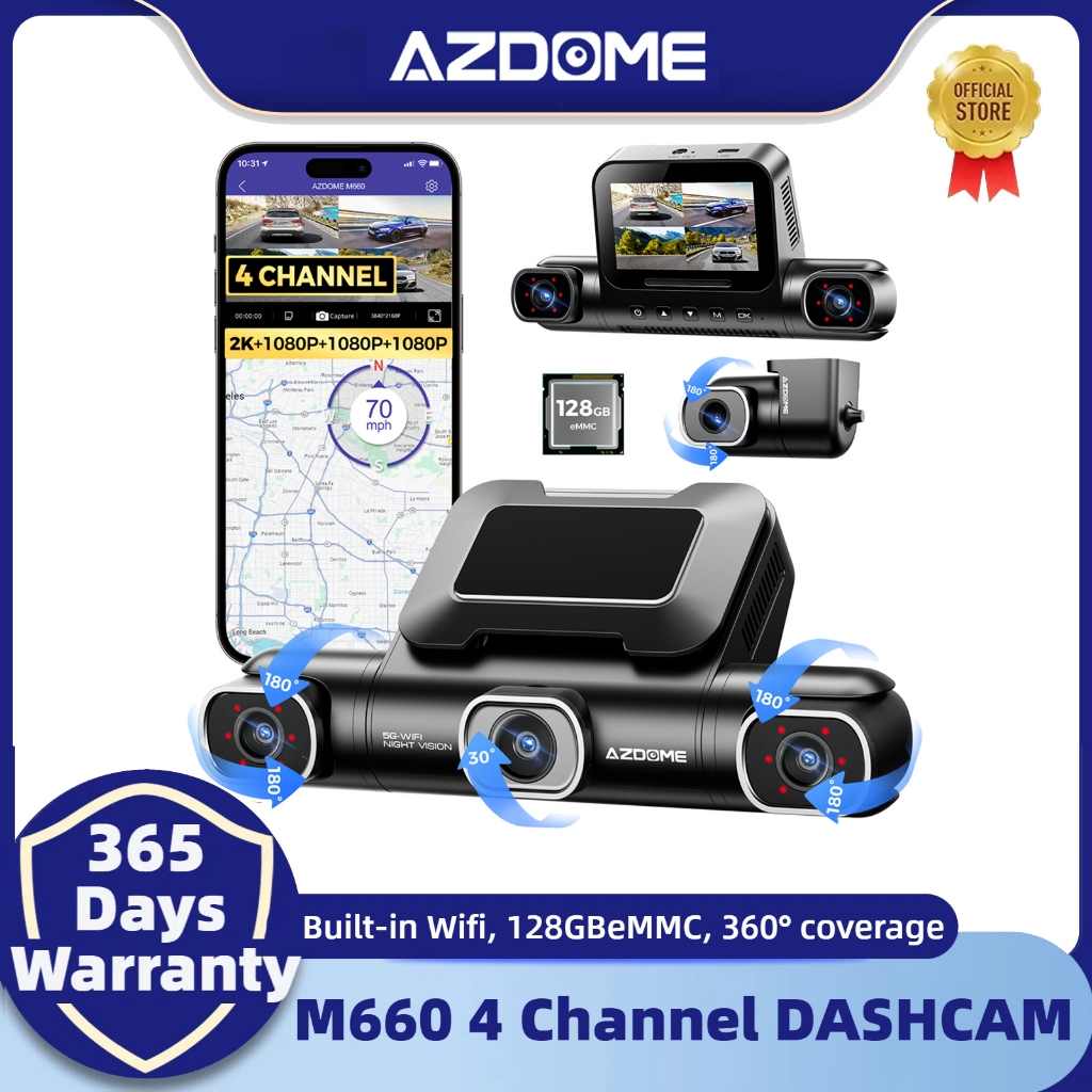 AZDOME M660 4 Channel 360° Dash Cam Front and Rear Inside with 128GB ...