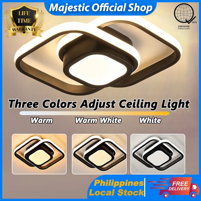 LED Tri Color Ceiling Light Square Modern Dimmable Simple Chandelier ...