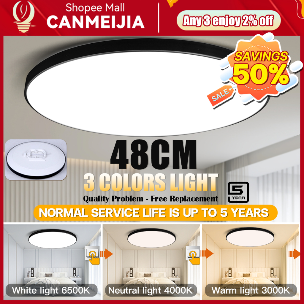 CANMEIJIA LED 3 Color Ceiling Light Modern 50W 40W 30W 18W For Indoor ...