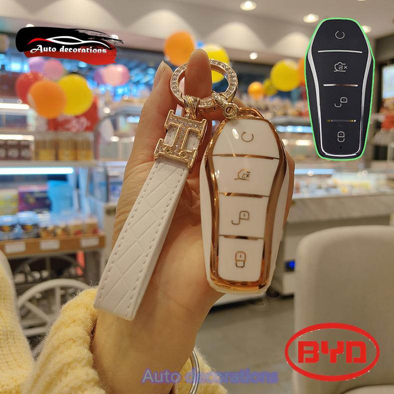 BYD Car keychain gold edge suitable For BYD seagull Dolphin / BYD Atto ...