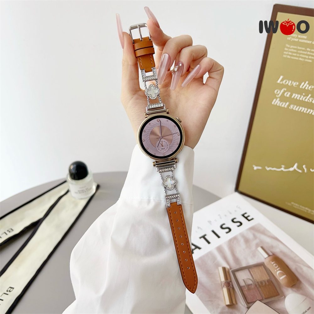 Diamond Four-leaf Clover Leather Strap For Huawei watch GT6/GT5/5 pro ...