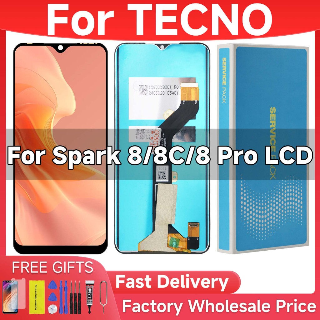 For Tecno Spark 8 8C 8T 8P 8 Pro KG6 KG6p KG5k KG7 KG8 LCD Display Touch Screen Assembly ...