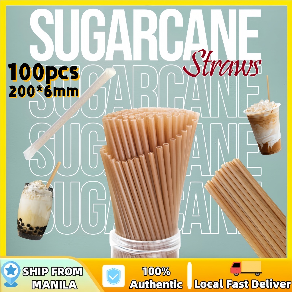 100pcs Sugarcane Straw/Coffee Ground Straw/ndividually Wrap 6mm thin ...