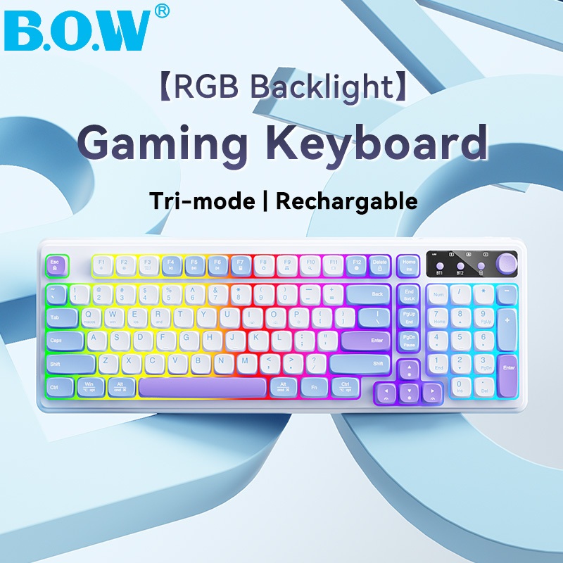 BOW K520 Series Ergonomic keyboard RGB Backlight Rechargeable Three ...