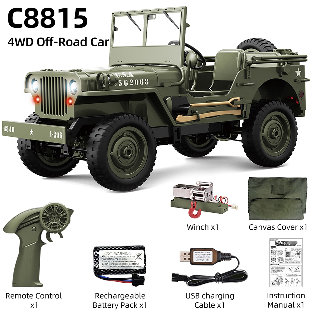 9IMOD C8815 RC Car Jeep 2.4GHZ With Winch And Canvas Cover 4WD 17G ...