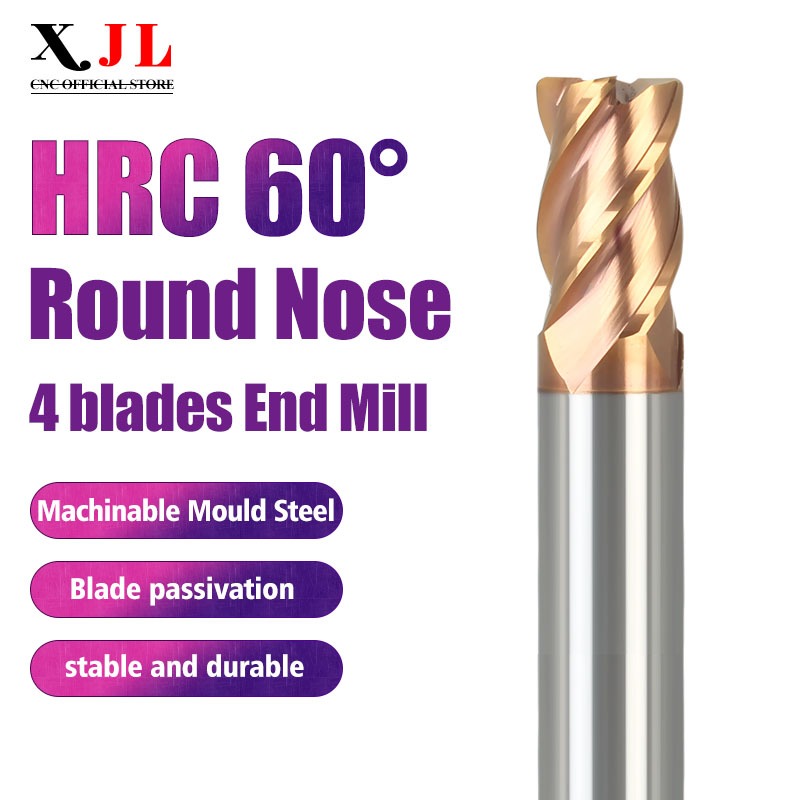 XJL Carbide End Mill Round Radius R Angle HRC60° 4 Flute blue Nano ...