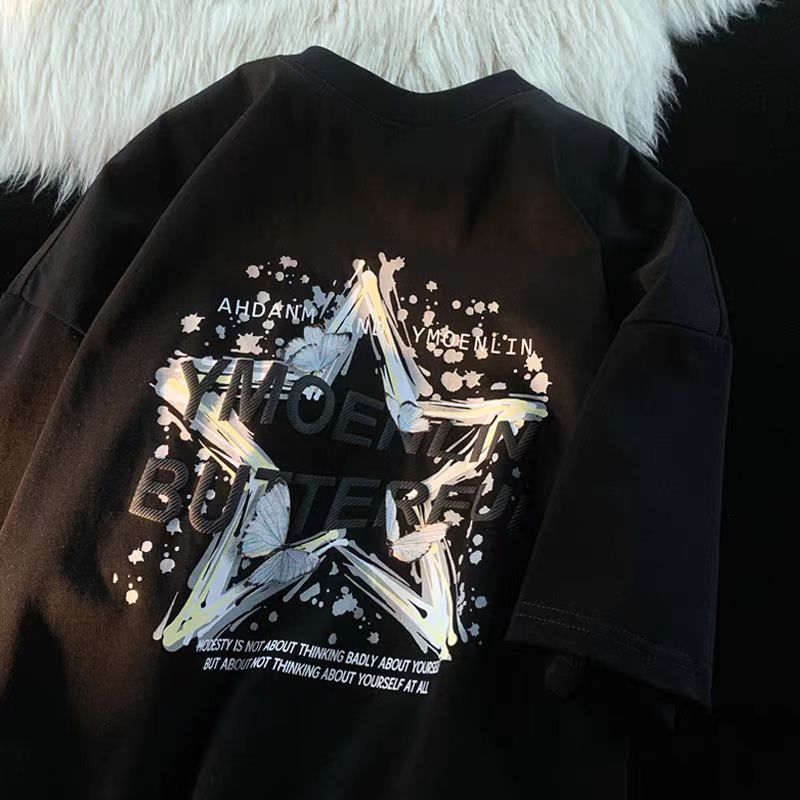 Hong Kong wind ins star trend short sleeve T-shirt men and women lovers ins half sleeve ...