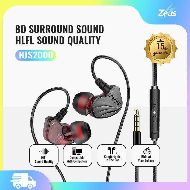Zeus HiFi Dual Drive 6D Stereo Earphones With Mic Earphone Wired ...