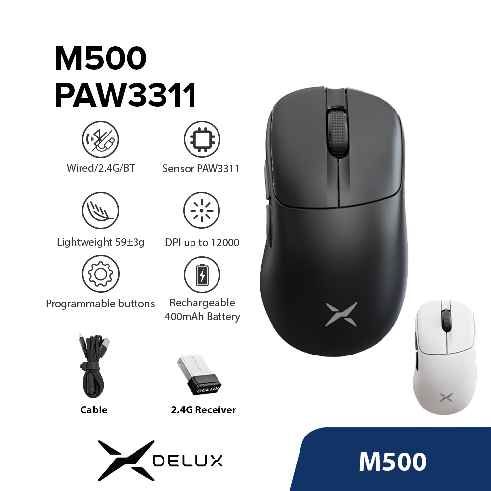 Delux M500 Gaming Mouse PAW3311 DPI MAX 12000 Bluetooth Wired ...