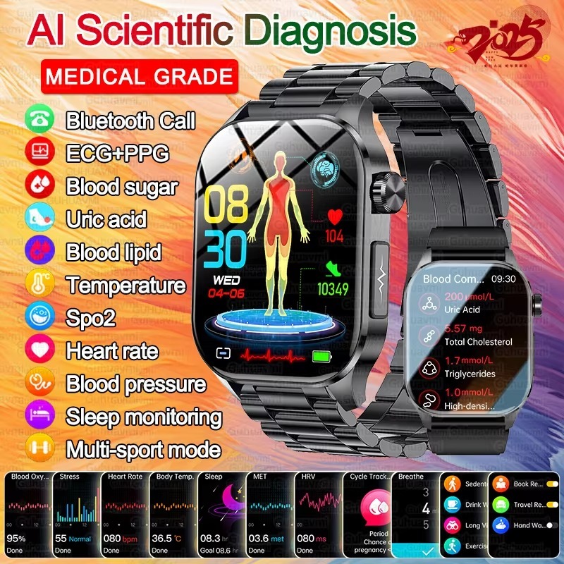 ECG+PPG Smart Watch Men Health Blood Lipid Uric Acid Monitor Sport ...