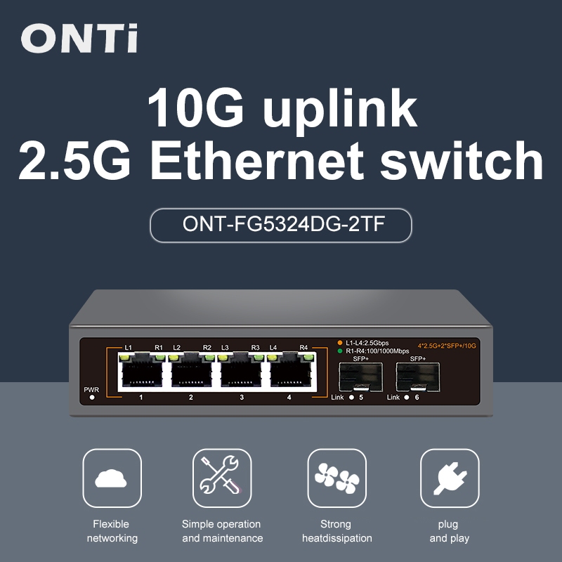 ONTi 2.5GbE Switch 2.5GBASE-T 4 Port 2.5G RJ45 2 Port 10G SFP+ Fanless Plug and Play Desktop ...