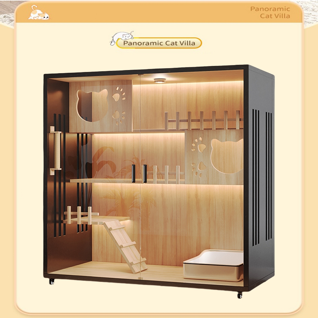 Cat House Wooden Cat Cage Multilayer Cat Villa Solid Wood Cat Condo Cat ...