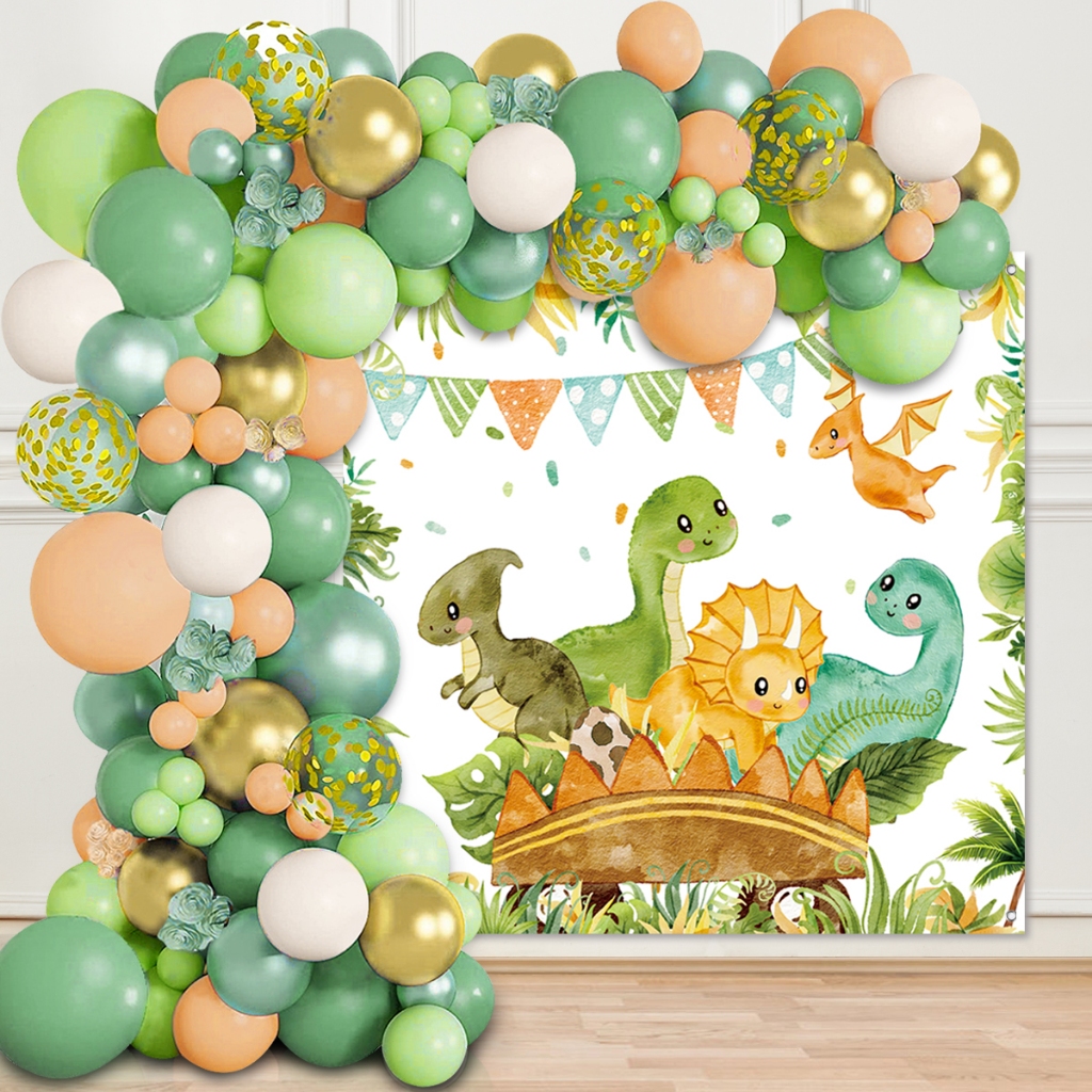 88pcs Dinosaur Theme Birthday Decoration Set Green Balloon Garland ...
