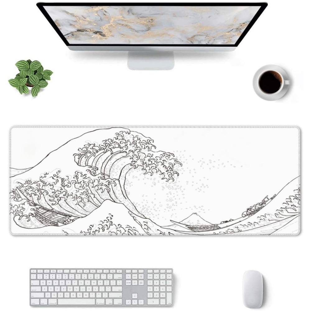 Large White Sea Wave Mouse Pad, Stitched Edge Gaming Mousepads For Home ...