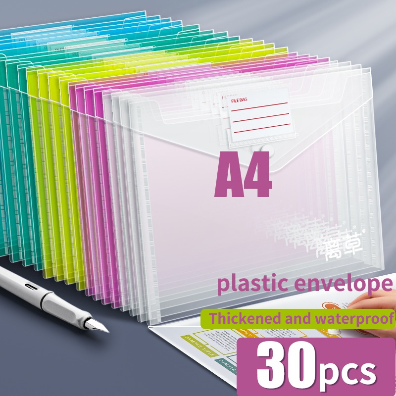 30Pcs File Case File Bag Transparent/Blue Plastic Envelope File Folder ...