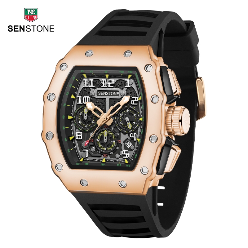 SENSTONE Men's Waterproof Stainless Steel Rubber Strap Sports ...