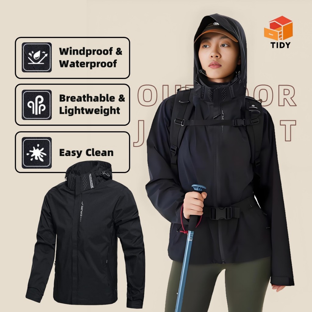 TIDY Unisex Outdoor Windbreaker Jacket For Women&Men Hiking Waterproof ...