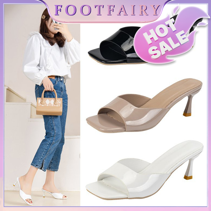 2 inch elegant simple leather slide Stiletto heels square toe heels for ...